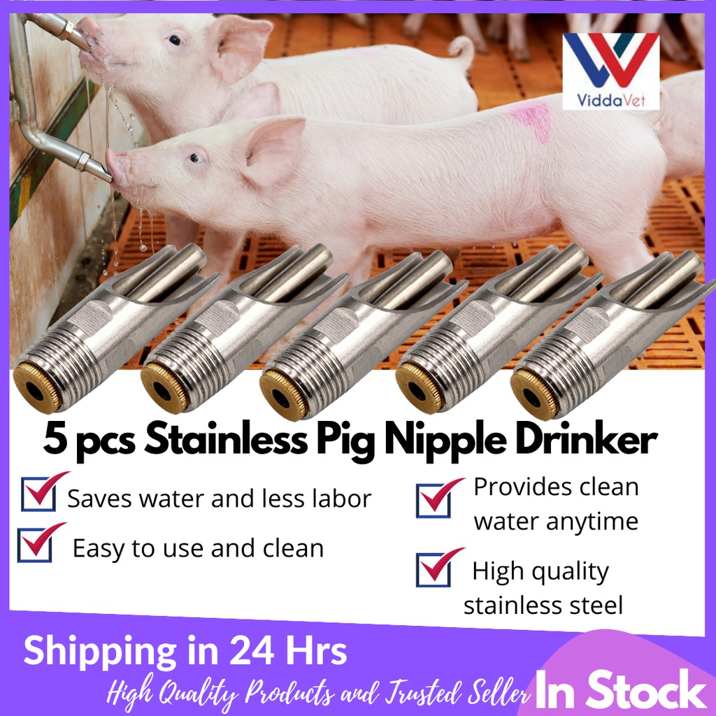 5 PCS Stainless steel Pig Drinker stainless pig drinker with copper end ...