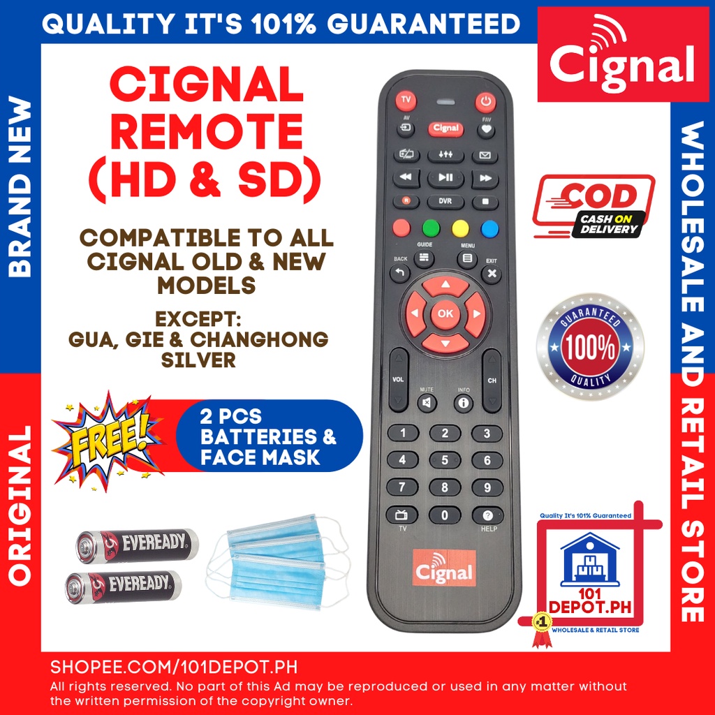 Cignal Remote SET TO Original HD/SD (NEW REMOTE DESIGN) w/ FREE 2PCS ...