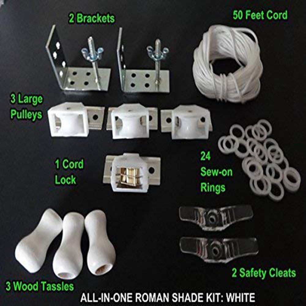 Roman Shade Hardware KIT, in White (Cord Lock, Pulleys, Cord, Brackets ...