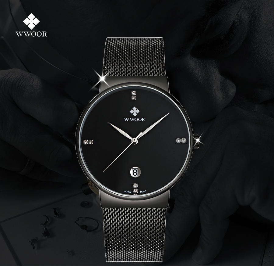 Wwoor Men Quartz Ultra-Thin Waterproof Analog Watch Gold Simple 8018 ...