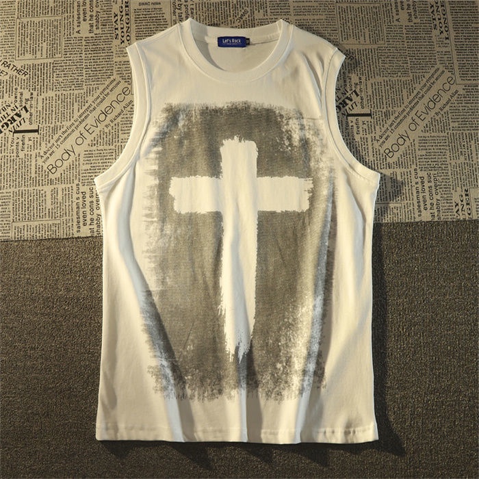 Boys Vest M-4XL American Street Vintage Cross Print Waistcoat Men ins Summer Couple Sleeveless ...