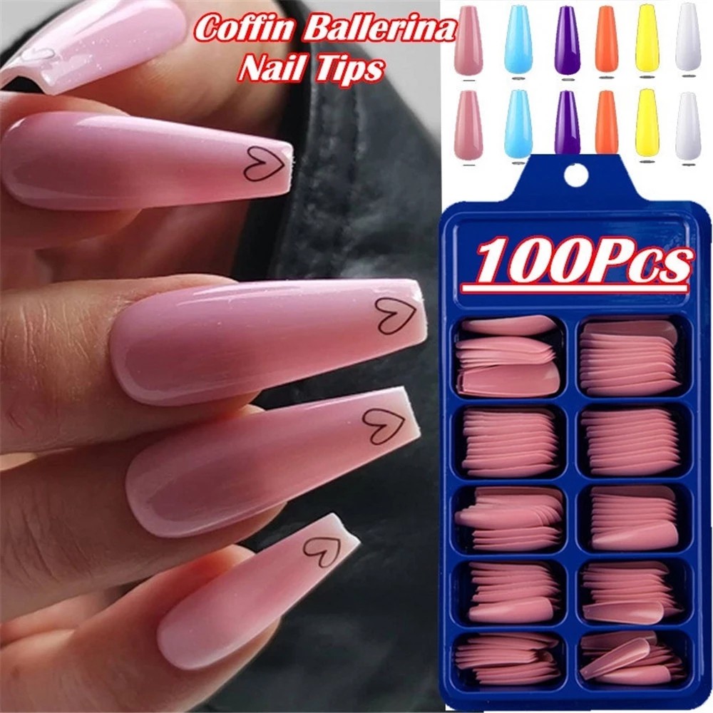 【With Glue 】100Pcs Candy Color False Nail Tips Full Cover Matte Acrylic ...