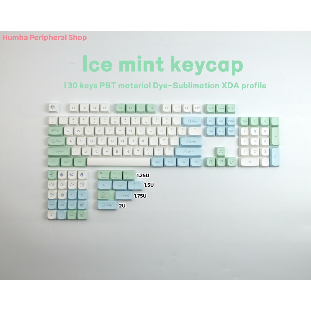 Ice mint keycap 130 keys PBT material Dye-Sublimation XDA profile ...