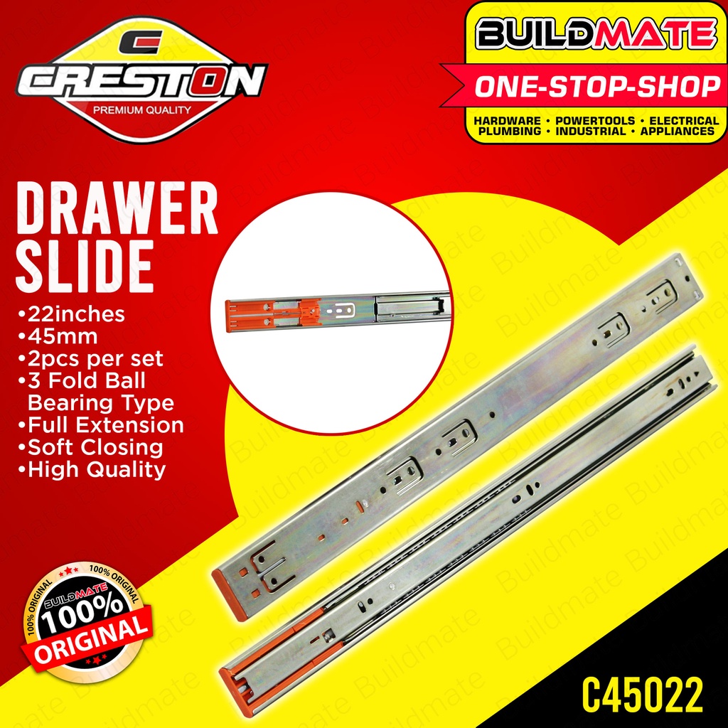 CRESTON Drawer Slide Full Extension Soft Close 22" 3 Fold Ball Bearing ...