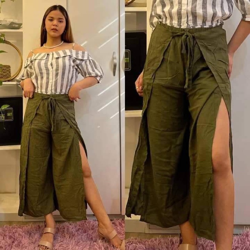 CHALLIS BOHO SQUARE PANTS WITH SLIT FIT UP TO XL Wrap around ) | Shopee ...