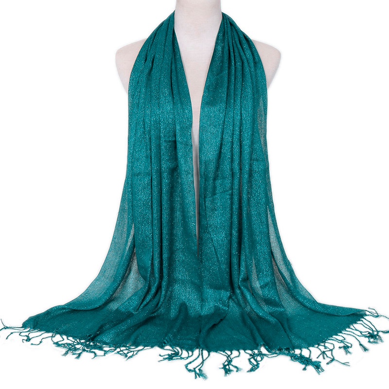 Cotton Blend Glitter Muslim Scarves Hijabs Tassel Shimmer Islamic Long ...