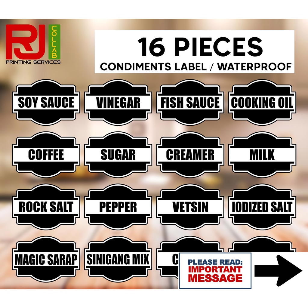 Condiments Sticker Label - 16 pcs - Waterproof (PLEASE READ PRODUCT ...