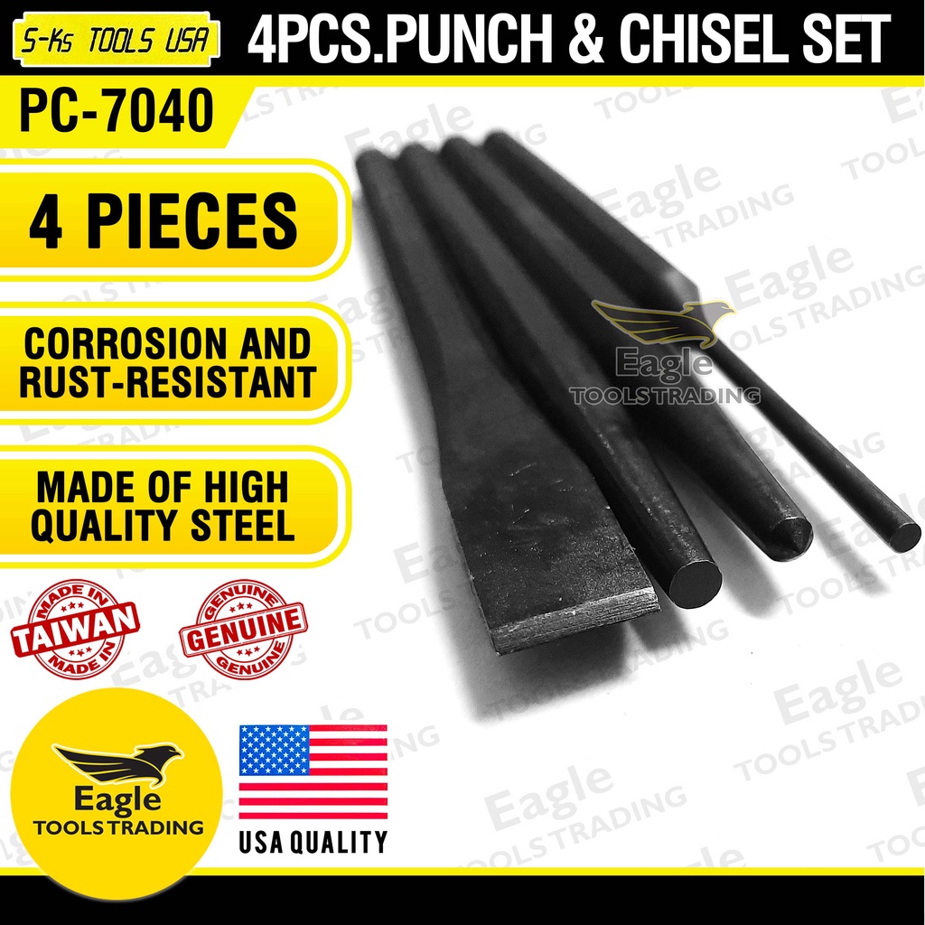 S-Ks Chisel and Punch Set 4 Sizes Different Types PC-7040 Pin Punch ...