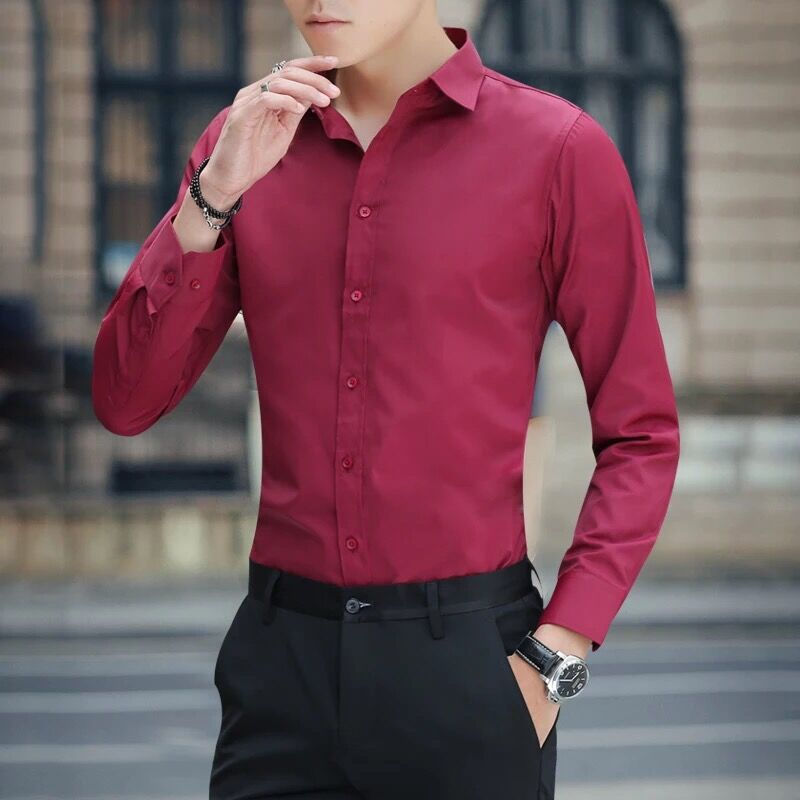 [7 Colors] Men's Formal Shirts Long Sleeve Business Slim Fit For Men ...