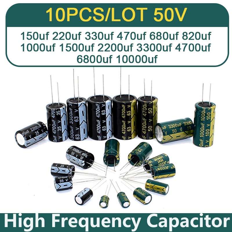 10PCS 50V Aluminum Electrolytic Capacitor 150uf 220uf 330uf 470uf 680uf 820uf 1000uf 1500uf ...