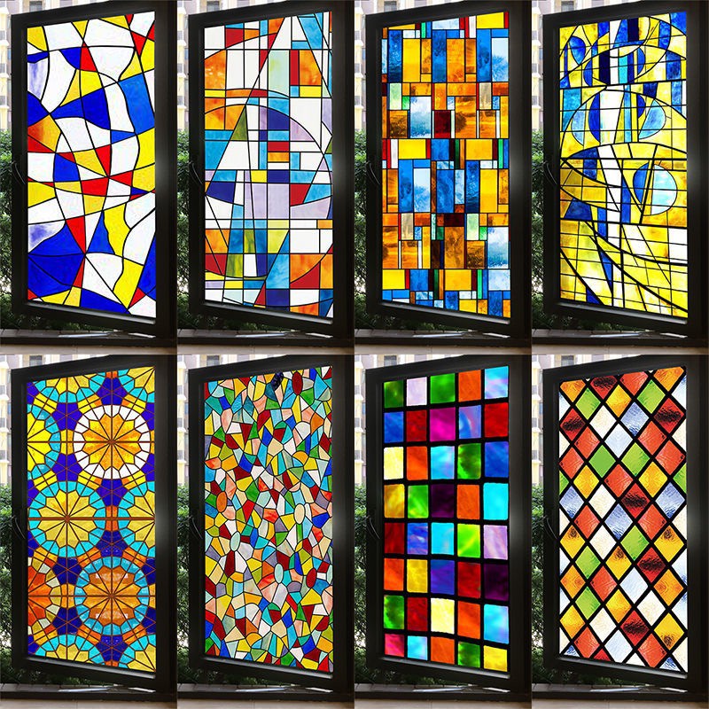 Retro Stained Glass Window Sticker Self-Adhesive Home Window Decoration Vinyl Film | Shopee ...