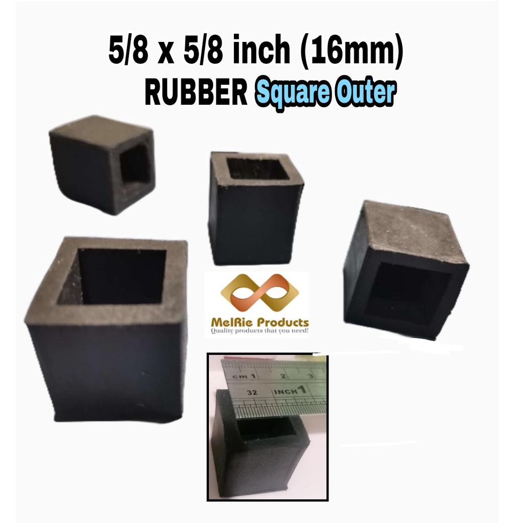 5/8 x 5/8 inch (16MM) SQUARE OUTER HEAVY DUTY Tubular Rubber Footing ...