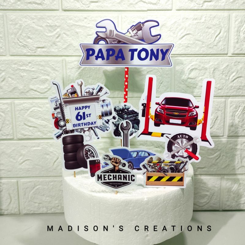 Mechanic Party Cake Topper/Banner, Backdrop Set (Personalize, High ...
