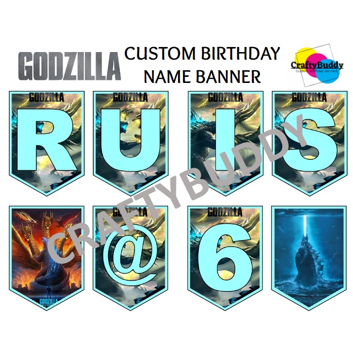 GODZILLA buntings name birthday banner (SOLD PER FLAG/PIECE) | Shopee ...