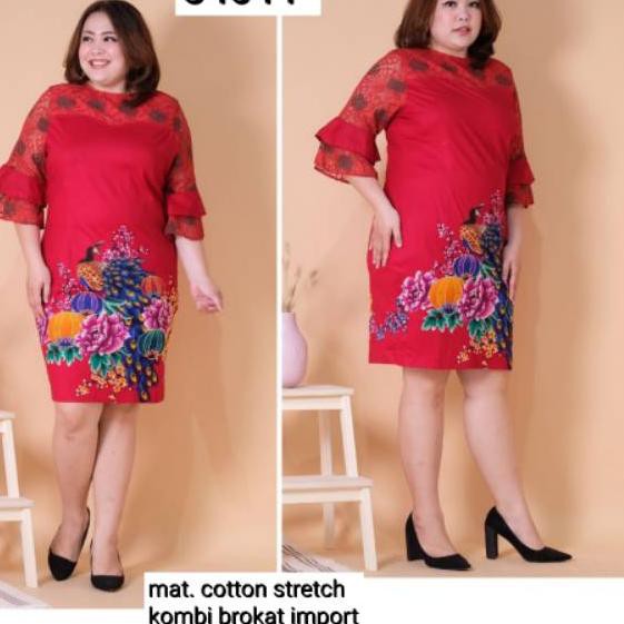 Batik Dress 340 Bfp Lunar Edition Big Size Red Color Stretch Cotton ...