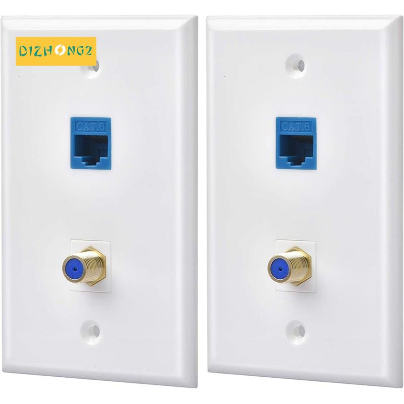 Ethernet Coax Wall Plate Outlet with 1 Cat6 Keystone Port and 1 Gold ...