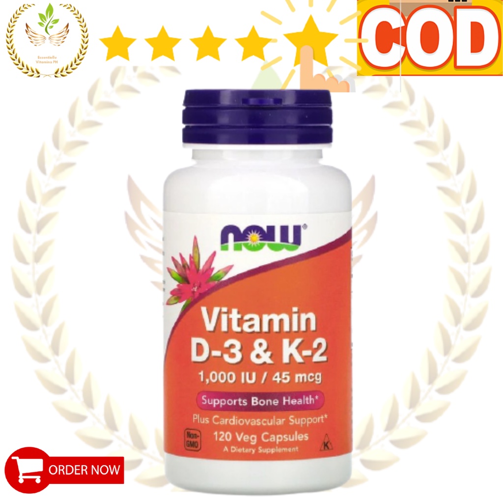 Now Vitamin D3 and Vitamin K2 1000 IU 45 mcg 120 Veg Capsules | Shopee ...
