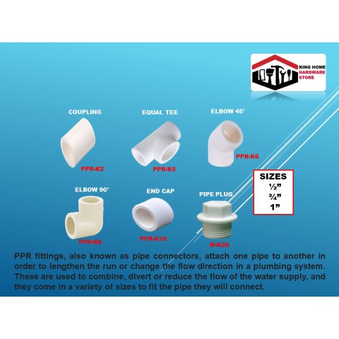 PPR FITTINGS (COUPLING/EQUAL TEE/ELBOW 45°/ELBOW 90°/CROSS TEE/END CAP/UNION/BALL VALVE/PIPE ...