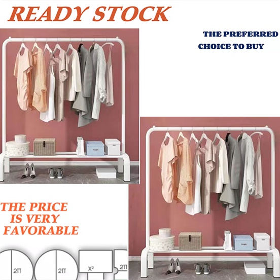 COD Floor Coat Rack Double pole Bedroom Pole Hanging Clothes Rack ...