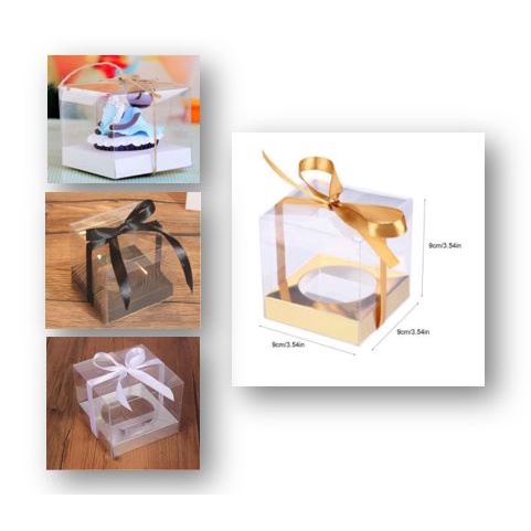 12pcs Transparent Acetate Cupcake Box PVC box with ribbon Insert for ...