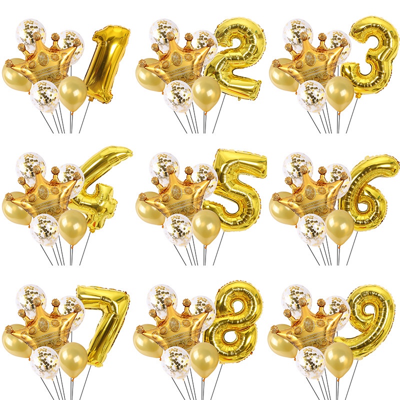 Number Balloons Party Set Digital Foil Balloon Crown Anniversary ...
