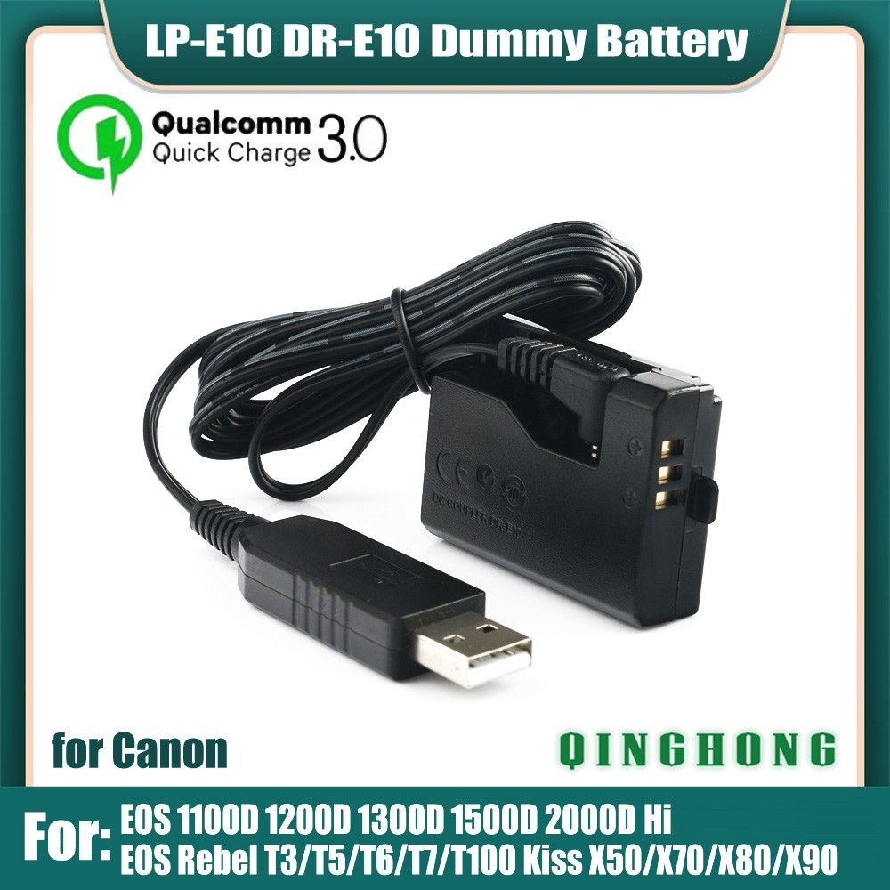 QC3.0 LP-E10 LPE10 Dummy Battery DR-E10 DC Coupler & Power Bank USB ...
