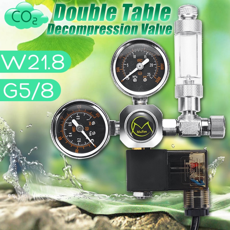 G5/8 w21.8 Aquarium Co2 Regulator System With Check Valve Bubble Counter Magnetic Solenoid ...