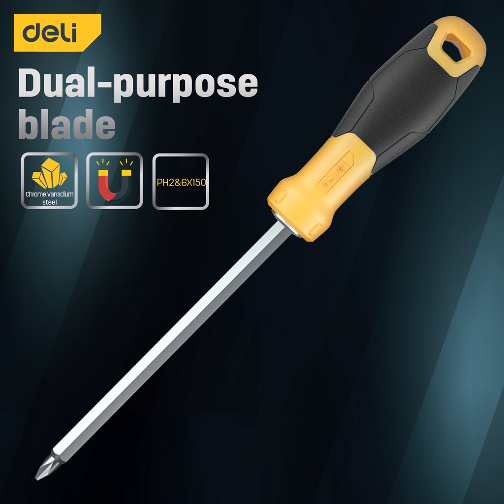 Deli 2-In-1 Screwdriver Dual-Purpose Philip Flat Screwdriver Set ...