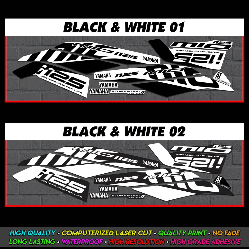 Yamaha Mio i 125 Stock Decal (2019) [BLACK & WHITE]【PREMIUM GLOSSY ...