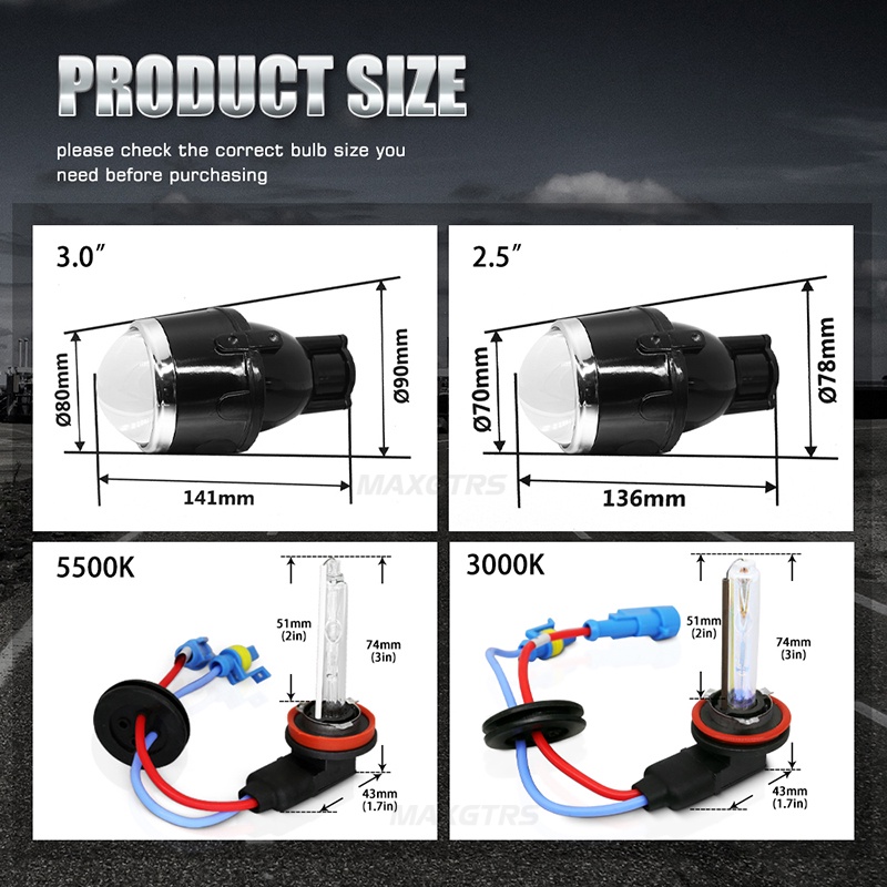 MAXGTRS Universal Projector Lens 2.5 Inch 3.0 Inch Fog Lights HID Bi ...