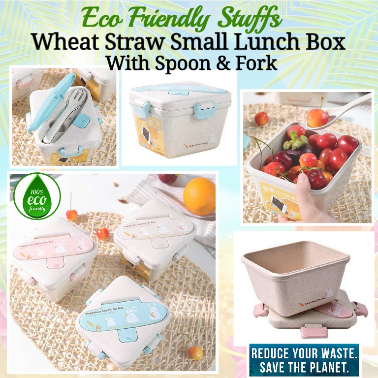 Wheat Straw Small Lunch Box with Spoon & Fork | Shopee Philippines