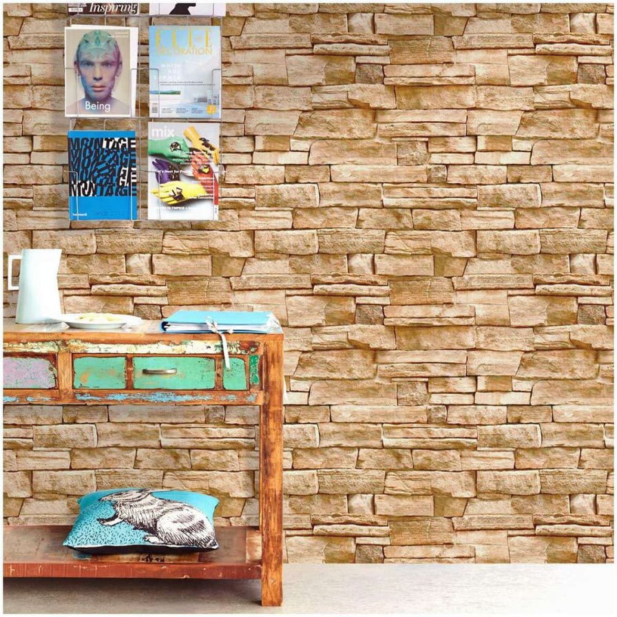 L19 Brown Bricks PVC Wall Sticker Self Adhesive Waterproof Home Decor ...