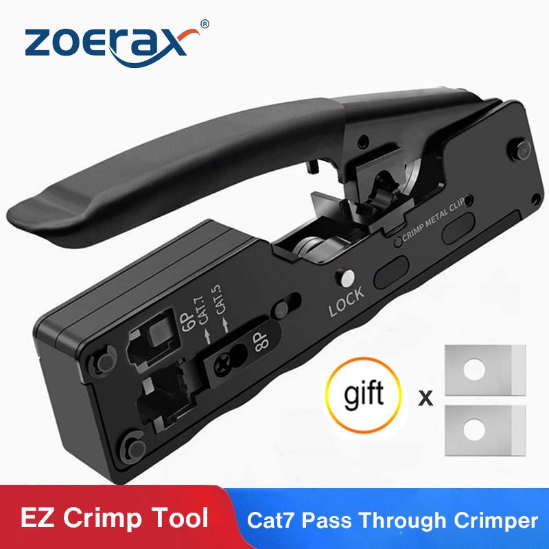 ZOERAX RJ45 Pass Through Crimp Tool Cat6 Cat7 LAN Ethernet Cable ...