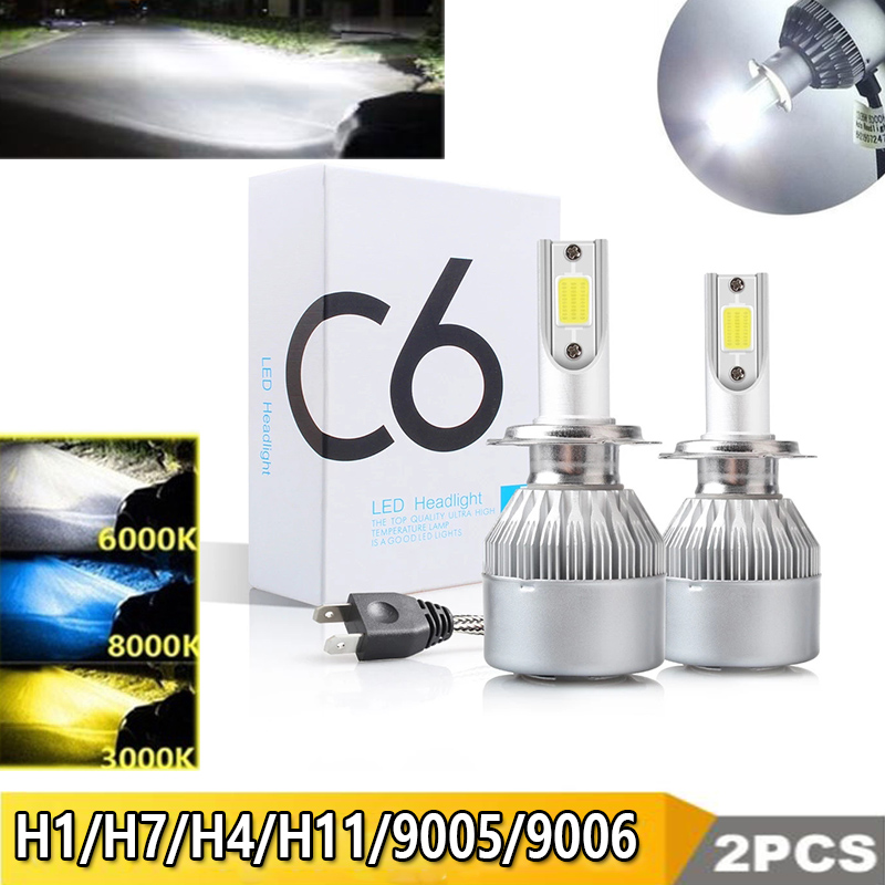 New 2pcs/set C6 Led Headlights 300W 30000LM H4 H7 Car Light Bulbs H1 H8 ...