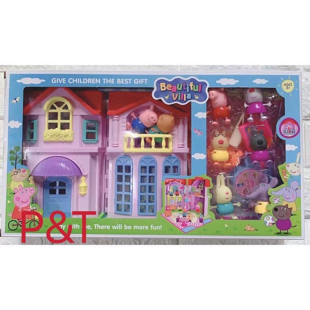 COD pig beautiful villa house set Family Pig Doll figures children toy ...