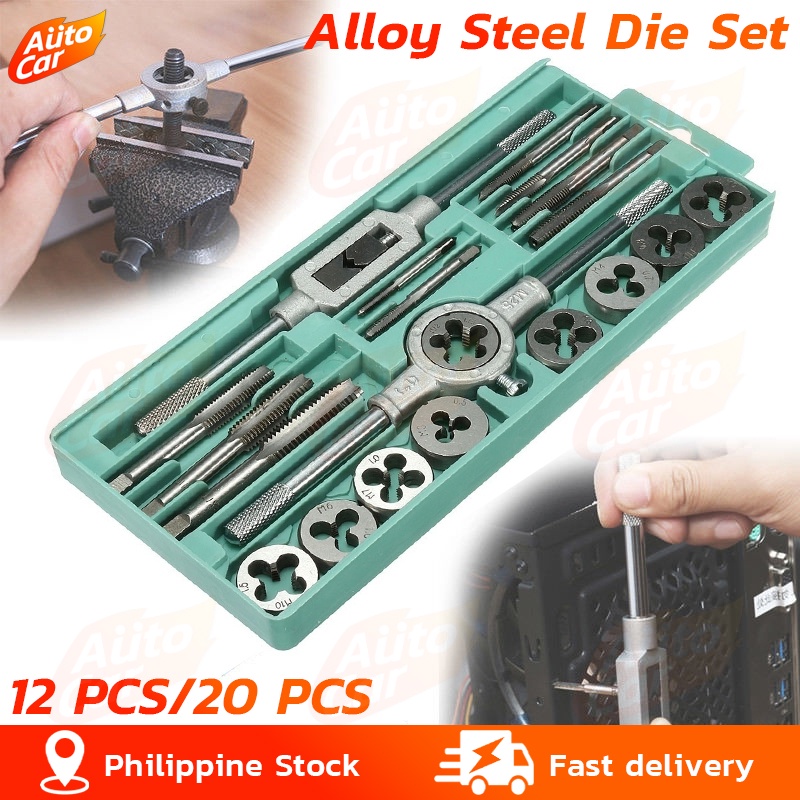 12Pcs 20Pcs Tap and Die Set Metric Hand Threading Plugs Straight Taper Wrench Reamer Tools ...