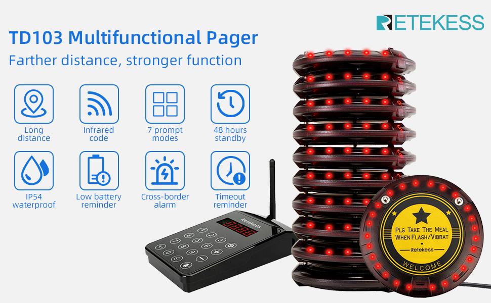 Retekess TD103 Pagers and Beepers Pager System Long Range 3280ft Out of ...