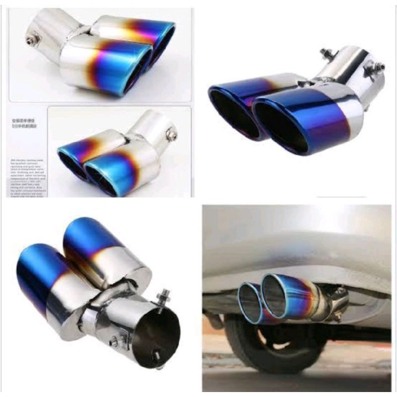 Chrome Stainless Steel 2 Funnel carbon racing Car Exhaust | Shopee ...