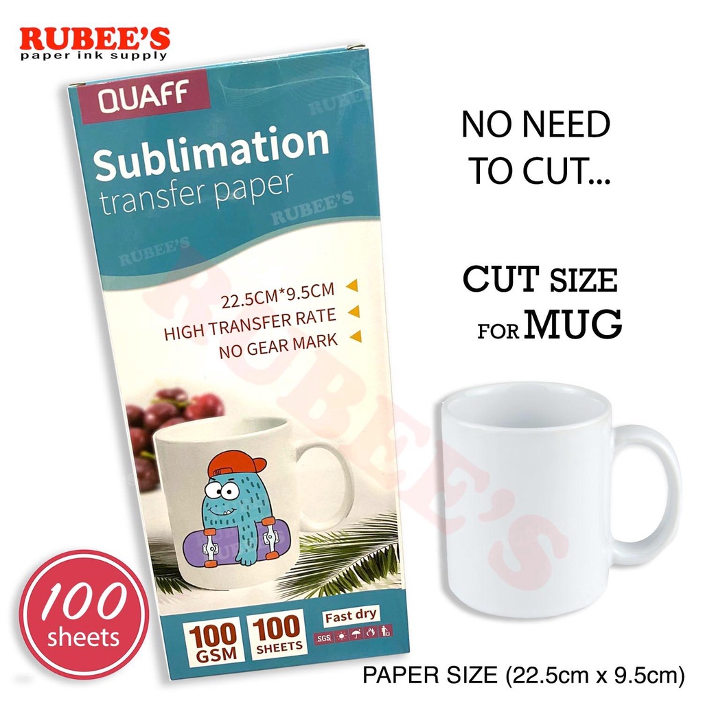 QUAFF Sublimation Transfer Paper for MUG (22.5cm x 9.5cm) 100 sheets ...