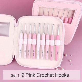 9pcs Ergonomic Grip Pink Crochet Hook set with case | Shopee Philippines