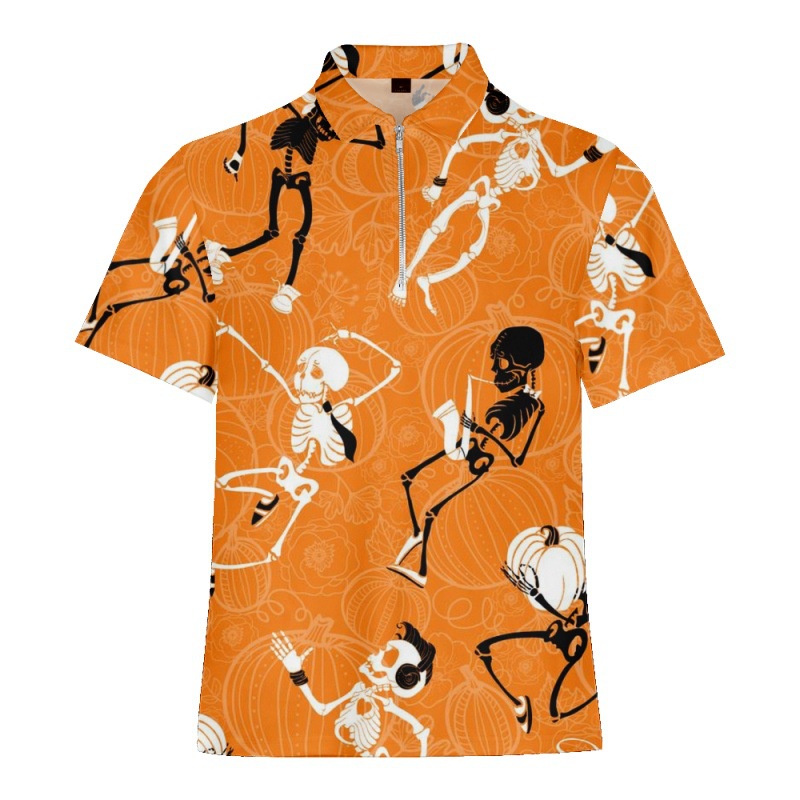 Men's Casual Yellow Polo Shirt Skeleton Print Halloween | Shopee ...