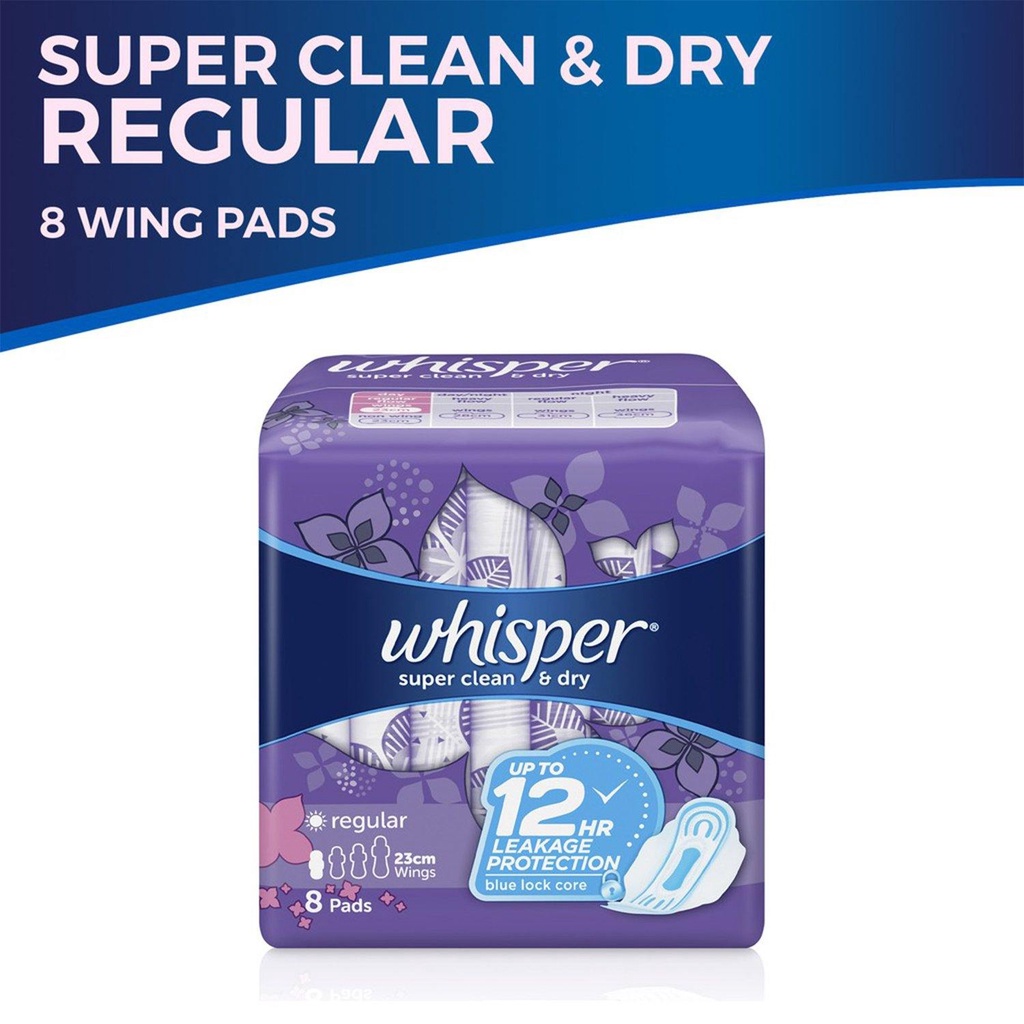 Whisper Super Clean & Dry Regular Sanitary Napkin With Wings (8 pads ...