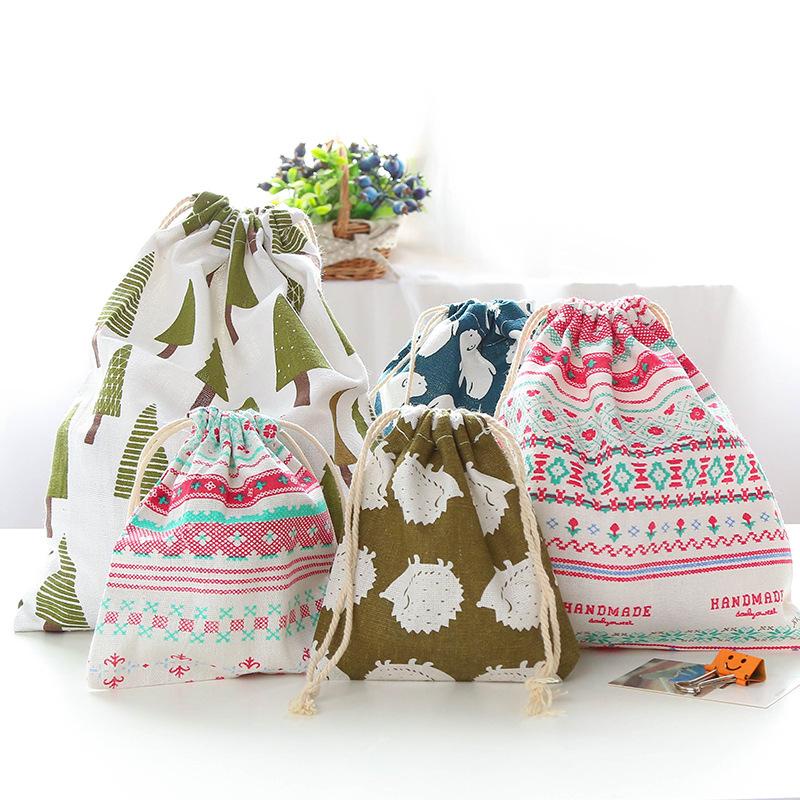 Cotton Linen Drawstring Pouch Gift bag Storage organizer Pouch String ...
