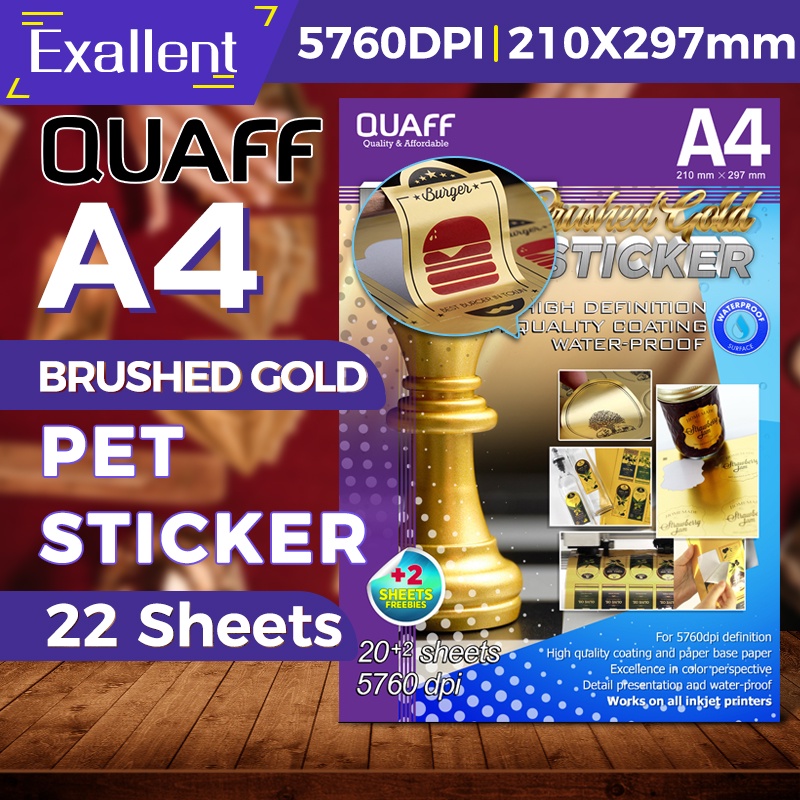 Quaff Pet Brushed Gold Printable Label Sticker Waterproof 180Gsm A4 ...