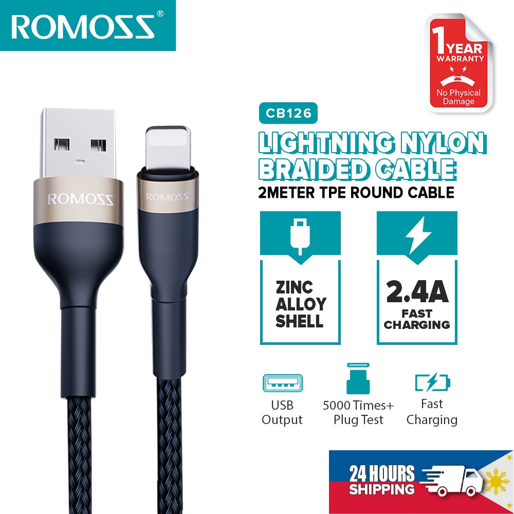 Romoss CB126 2M Fast Charging Usb to Lightn ing Charging Cable 2.4A ...