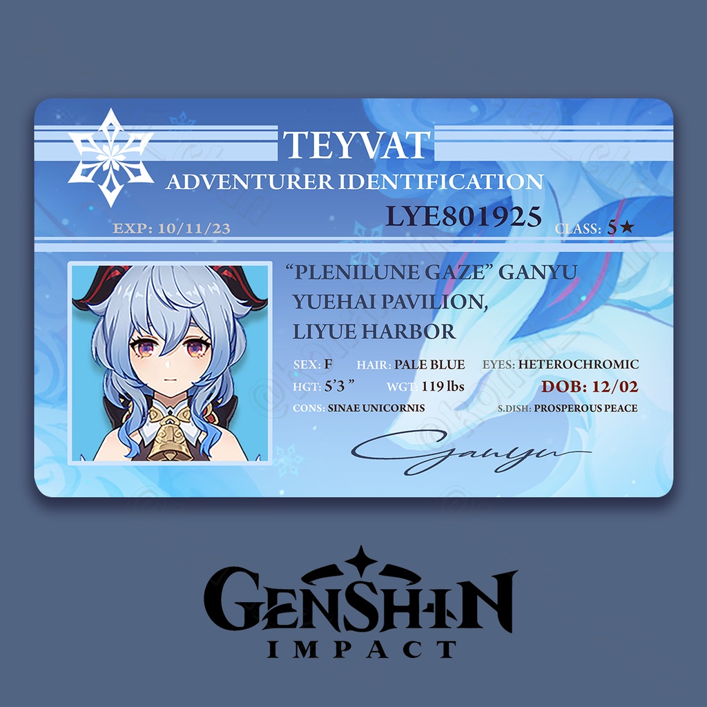 BEEP Genshin Impact Adventurer Identification ID Card Liyue Characters ...