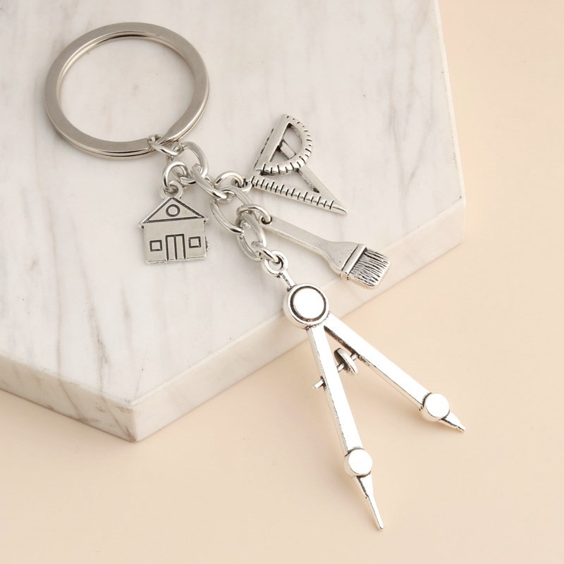 New Home Keychain Building Key Ring Triangular Rule Brush Conpass House ...