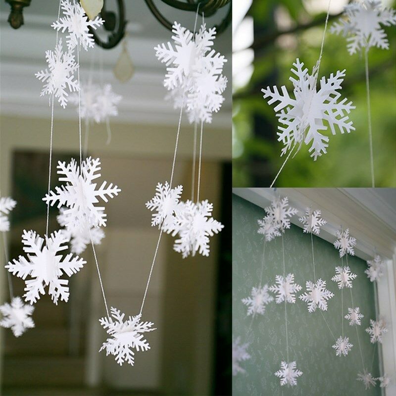 3meters Artificial Frozen white Snowflakes wall Hanging Paper string ...