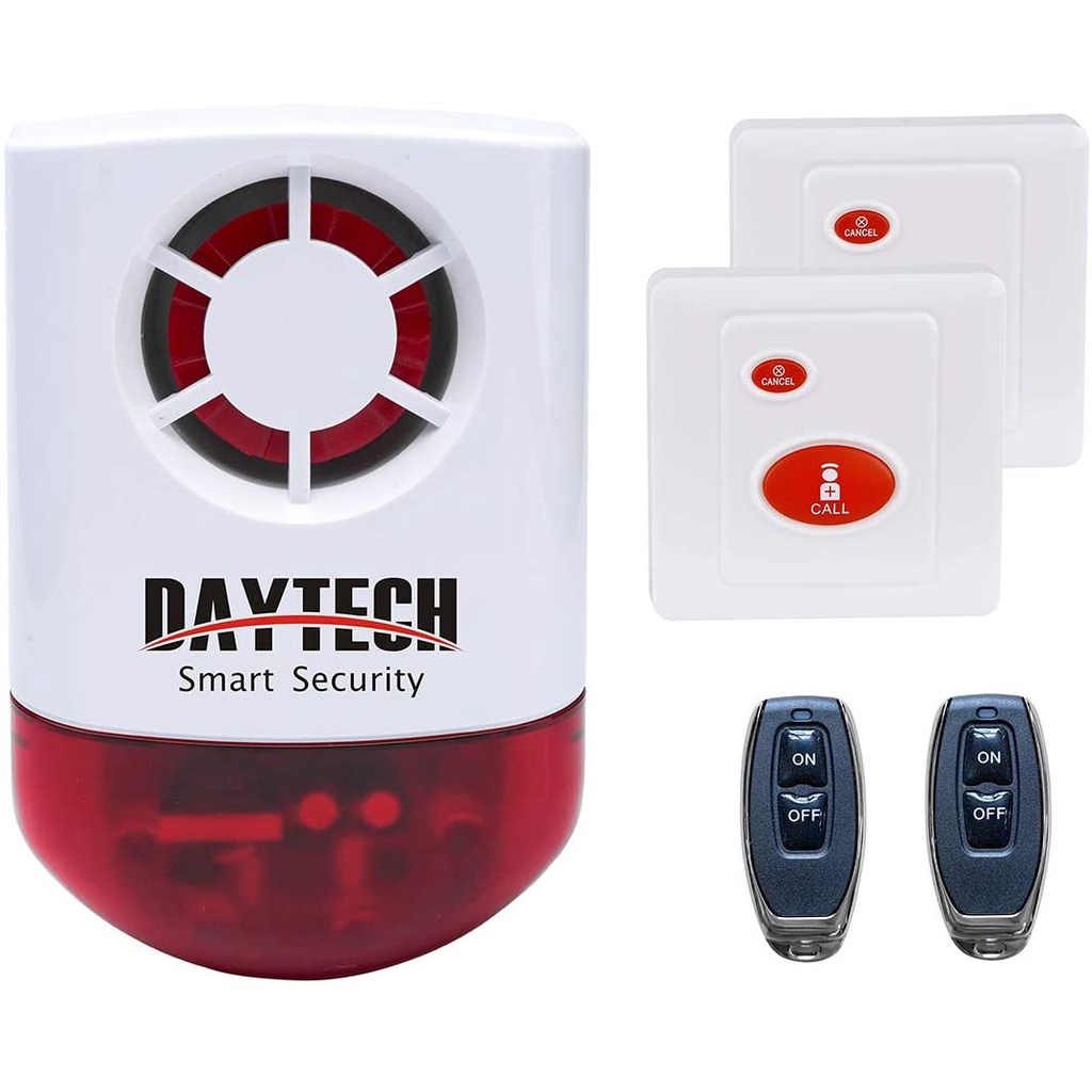 Daytech Wireless Strobe Siren Alarm Home Caring Loud Outdoor SOS Alert System 1 Red Flashing ...