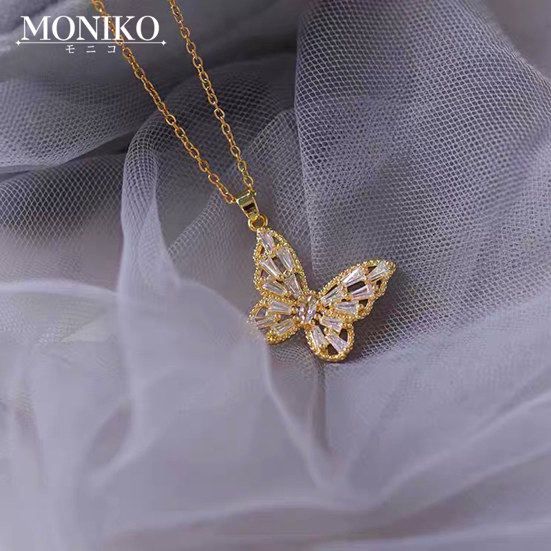 MONIKO Original Design Butterfly Pendant 18k Gold Plated Shiny Zircons ...